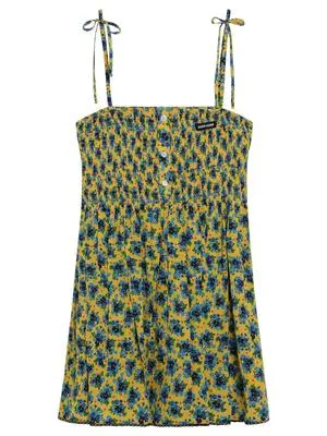 Miu Miu Floral Silk Mini Dress - Yellow