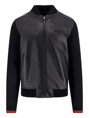 Gucci Leather And Wool Bomber Jacket - Multicolor