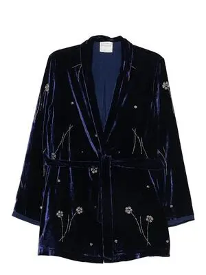 FORTE_FORTE Oversized Floral Embellished Velvet Jacket - Blue