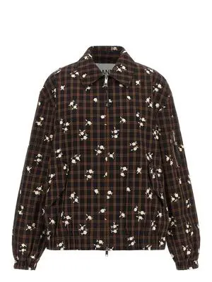 GANNI Check Flower' Bomber Jacket - Brown