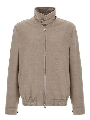 Brunello Cucinelli Virgin Wool Beaver Bomber Jacket - Cream