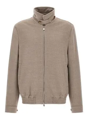 Brunello Cucinelli Virgin Wool Beaver Bomber Jacket - Cream
