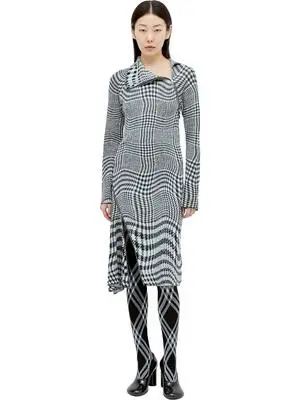 Burberry BURBERRY Warped Houndstooth Midi Dress Gray