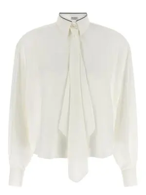 Brunello Cucinelli Silk 'shiny Collar' Shirt - White