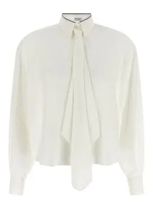 Brunello Cucinelli Silk 'shiny Collar' Shirt - White