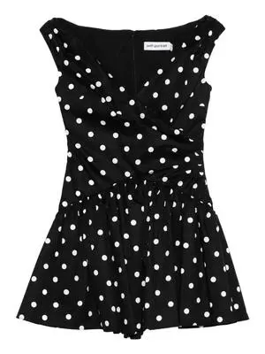 SELF-PORTRAIT Polka-dot V-neck Mini Dress - Black