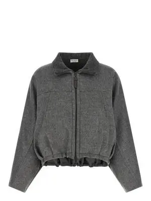 Brunello Cucinelli Mélange Virgin Wool Crop Jacket - Gray