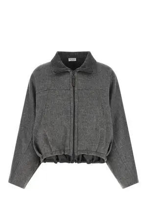 Brunello Cucinelli BRUNELLO CUCINELLI Mélange Virgin Wool Crop Jacket Gray