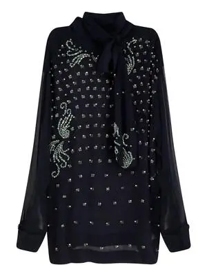 Dries Van Noten Viscose Shirt With Rhinestones - Blue
