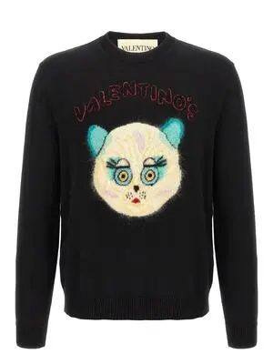 Valentino Garavani Le Chat De La Maison Wool And Cotton Blend Sweater - Black