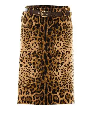 Max Mara Belted Animal Print Pencil Skirt - Brown