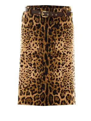 Max Mara Belted Animal Print Pencil Skirt - Brown