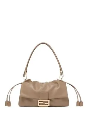Fendi Nappa Leather Soft Shoulder Bag - Cream