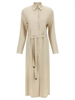 Max Mara Mxpnordica Linen And Stretch Viscose Shirt Dress - Cream