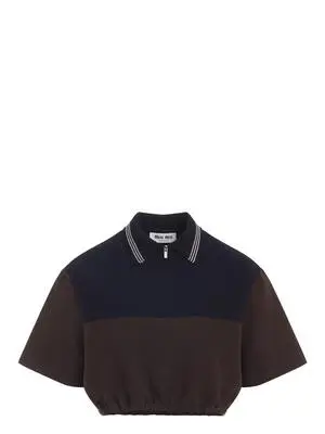 Miu Miu Viscose Blend Cropped Polo Top - Brown