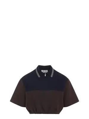 Miu Miu Cropped Viscose Polo Top - Brown