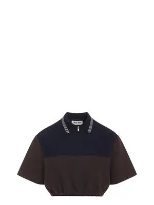 Miu Miu Cropped Viscose Polo Top - Brown