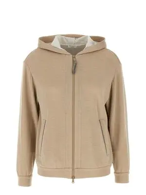 Brunello Cucinelli Brunello Cucinelli Cotton-Silk Monile-Embellished Hooded Jacket Cream