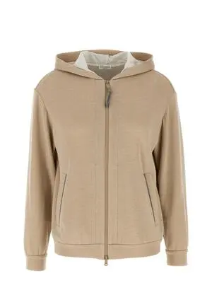 Brunello Cucinelli Cotton-silk Monile-embellished Hooded Jacket - Cream