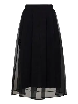 Brunello Cucinelli Crispy Silk Flared Midi Skirt - Multicolor