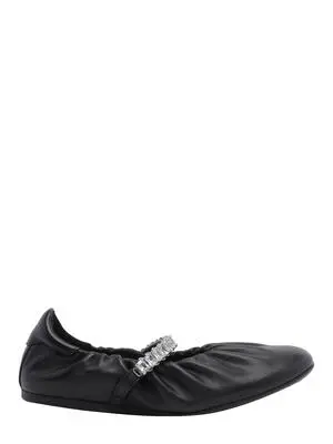 JIMMY CHOO Jade Crystal Embellished Leather Ballerina Flats - Black