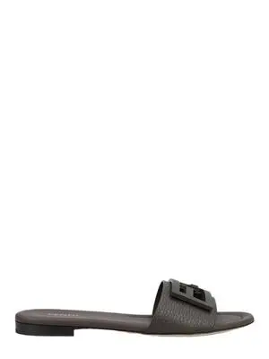 Fendi Leather Baguette Buckle Slides - Brown