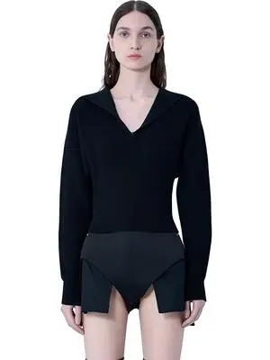 Rick Owens Dracu Cropped V Knit Sweater - Black