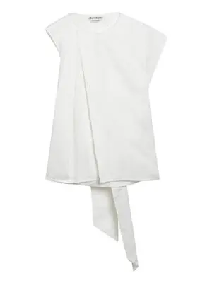 JW Anderson Cotton Satin Asymmetric Top With Tie Fastening - White