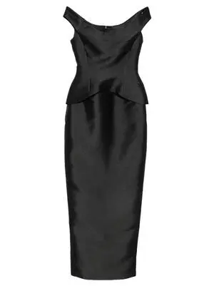 Solace London Satin Off-shoulder Evening Dress - Black