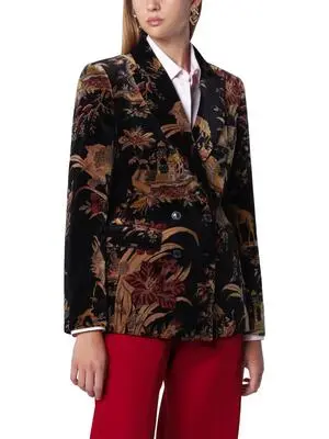 Etro Printed Double-breasted Velvet Jacket - Gray