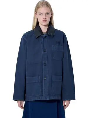 Miu Miu Single-breasted Garment-dyed Gabardine Jacket - Blue