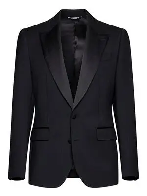 Dolce & Gabbana Black Stretch Wool Sicilia Tuxedo Blazer - Multicolor