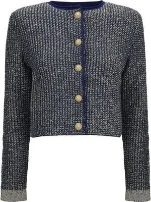 Balmain Quilted Sequin Cardigan With Decorative Buttons - Blue