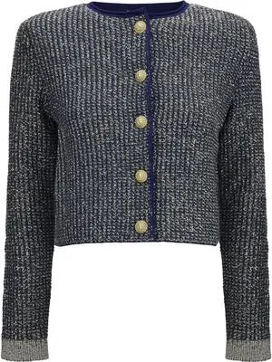 Balmain Quilted Sequin Cardigan With Decorative Buttons - Blue