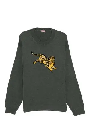 Kenzo Tiger Motif Crew Neck Jumper - Green