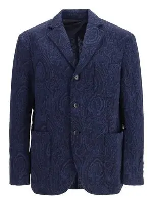 Etro Single-breasted Arnica Jacquard Wool-blend Jacket - Blue