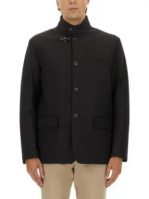 FAY Hook Detailed Stand Collar Jacket - Black