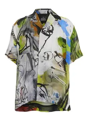 VIVIENNE WESTWOOD Shirt With Open Collar And All-over Graphic Print In Viscose - Multicolor