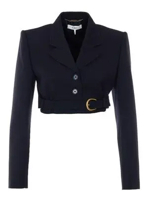 Chloé Grain De Poudre Virgin Wool Cropped Spencer Jacket - Black