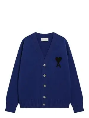 AMI Paris De Coeur Wool Cardigan - Blue