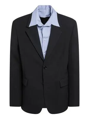 Balenciaga Dark Hybrid Overshirt In Wool Twill - Blue