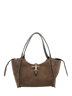 TOD'S Suede T Timeless Shopping Bag - Brown