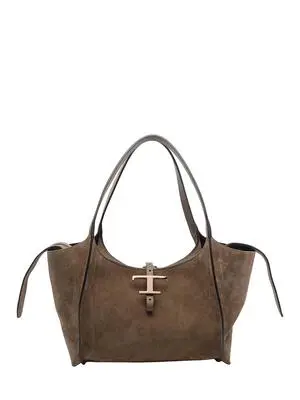 TOD'S Suede T Timeless Shopping Bag - Brown