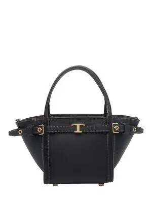 TOD'S Mini T Signature Leather Shopping Bag - Black