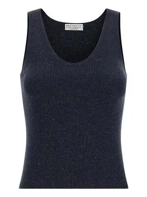 Brunello Cucinelli Sparkling Ribbed Cashmere Tank Top - Blue