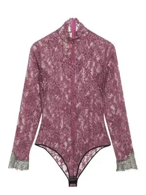 Valentino Garavani VALENTINO Lace Bodysuit With Contrasting Cuffs Red
