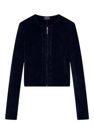 Giorgio Armani Fitted Chenille-effect Zip Jacket - Blue