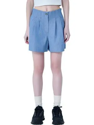 Moncler High-waisted Pleated Shorts - Blue