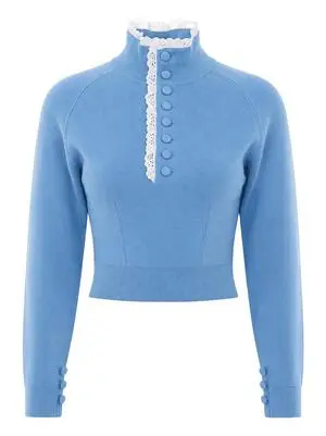 Chloé CHLOE Wool Knit Sweater With Lace Details Blue