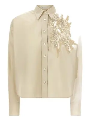 Brunello Cucinelli BRUNELLO CUCINELLI Dazzling Seabed Embroidery Shirt Cream